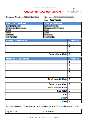 Gas Engineer Forms - Gas Support Services